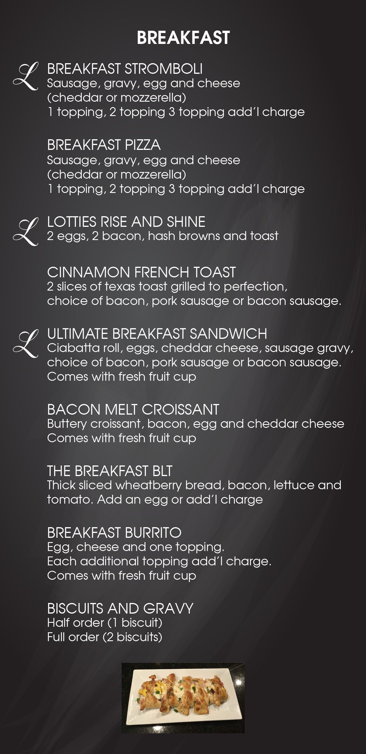 Food Menu from Lottie's Cafe